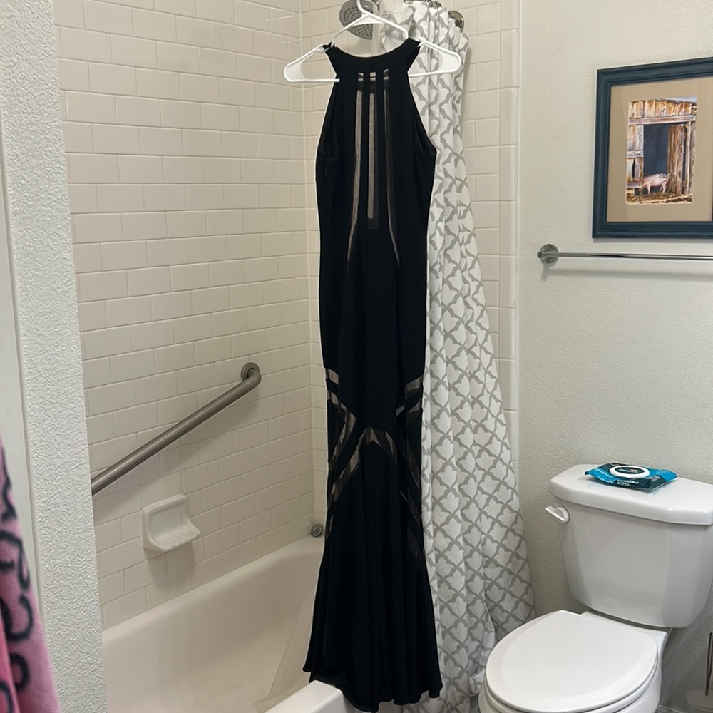 Jovani Black Gown With Tan Mesh Illusion Panels - Gem